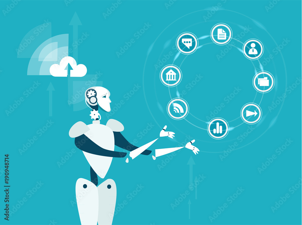 RPA Robotic progress automatisation concept illustration. Robot ...