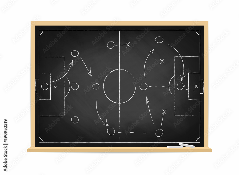 Soccer tactic scheme on chalkboard. Football team strategy for the game ...