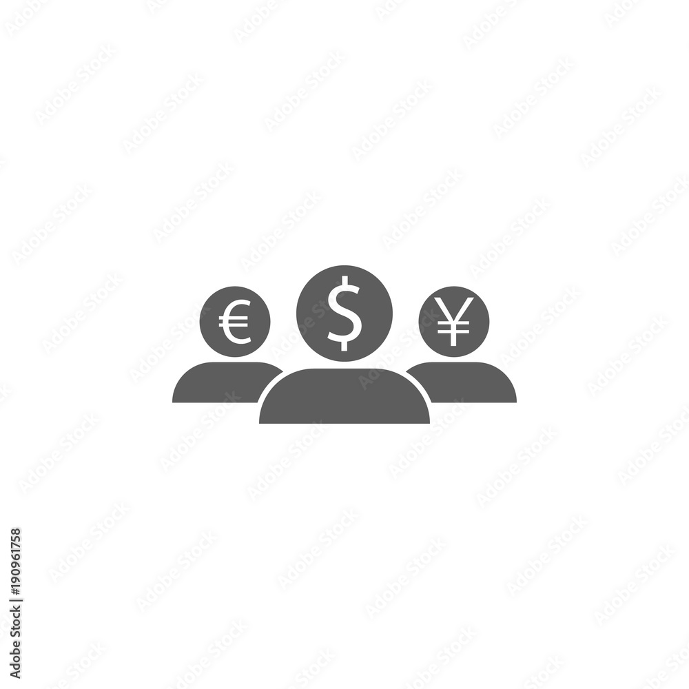people with the heads of different currencies icon. Element of finance ...