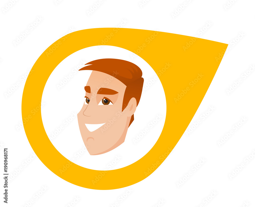 Yellow map pointer with male human head vector cartoon illustration ...