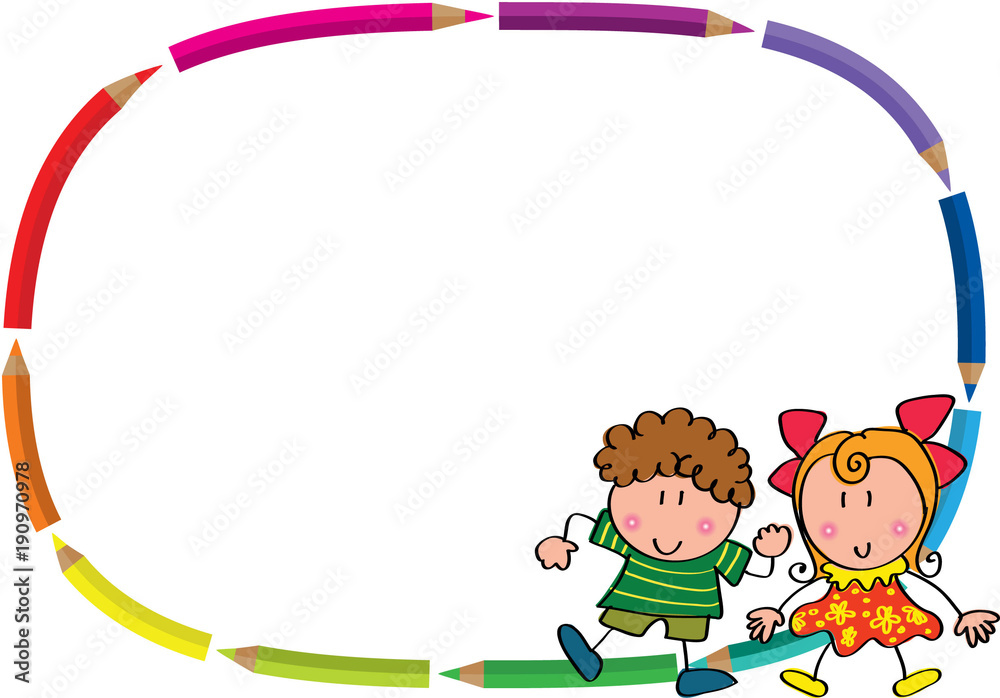 cartoon kids with blank border Stock Illustration | Adobe Stock