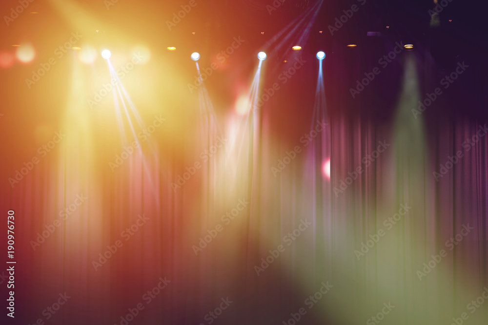 blurred lights on stage and red curtain theater for drama background ...
