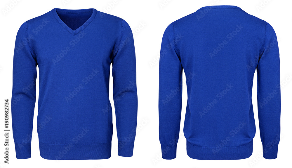 Blank template mens blue sweatshirt long sleeve, front and back view ...