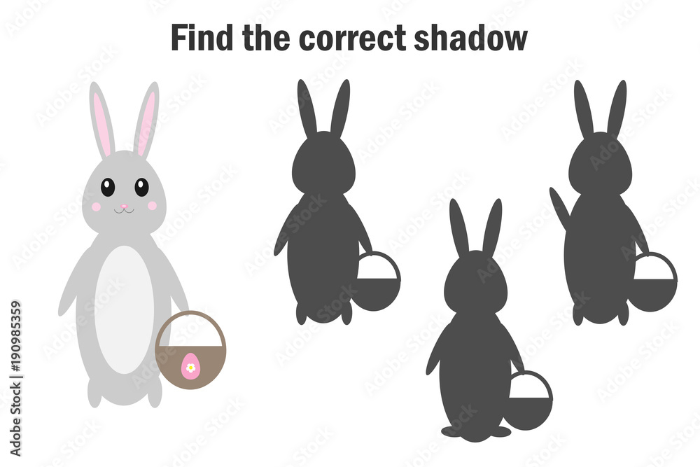 Find the correct shadow, easter game for children, bunny in cartoon ...