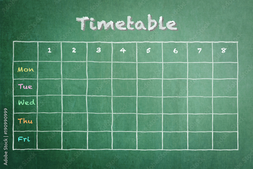 School timetable on green chalkboard background for business and ...