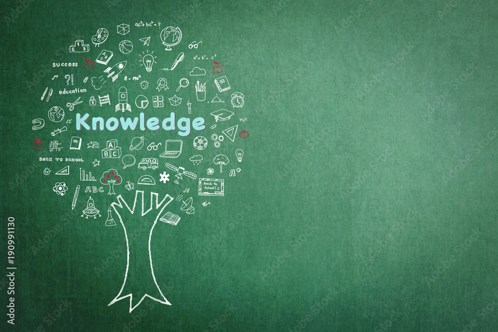 Tree of knowledge education concept on green chalkboard background with ...