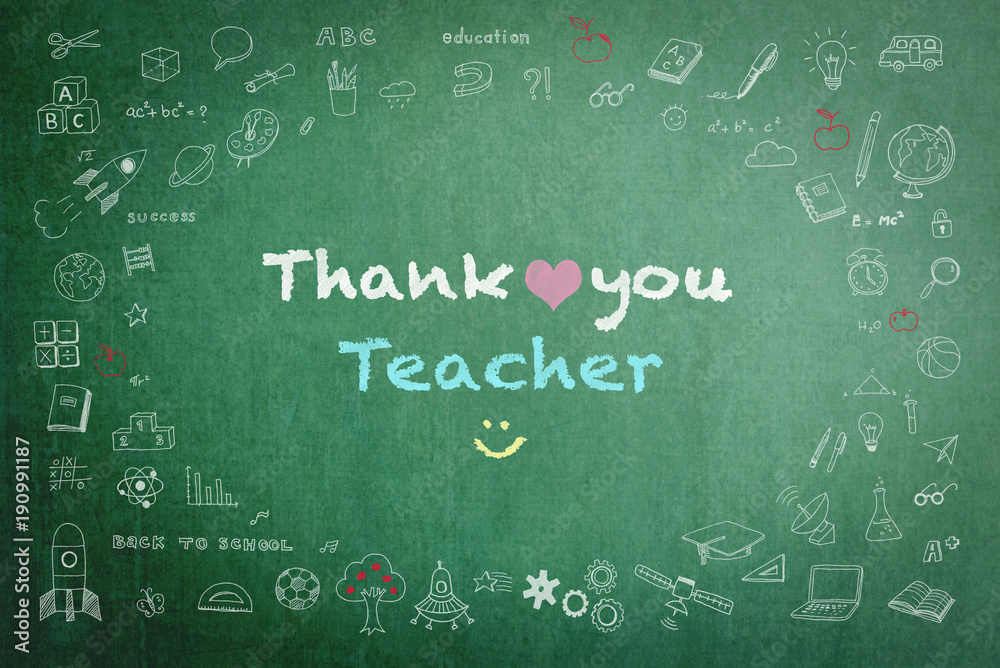 Thank you teacher with doodle on green chalkboard background Stock ...
