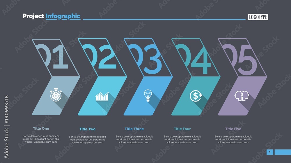 Five Stage Plan Slide Template Stock Vector | Adobe Stock