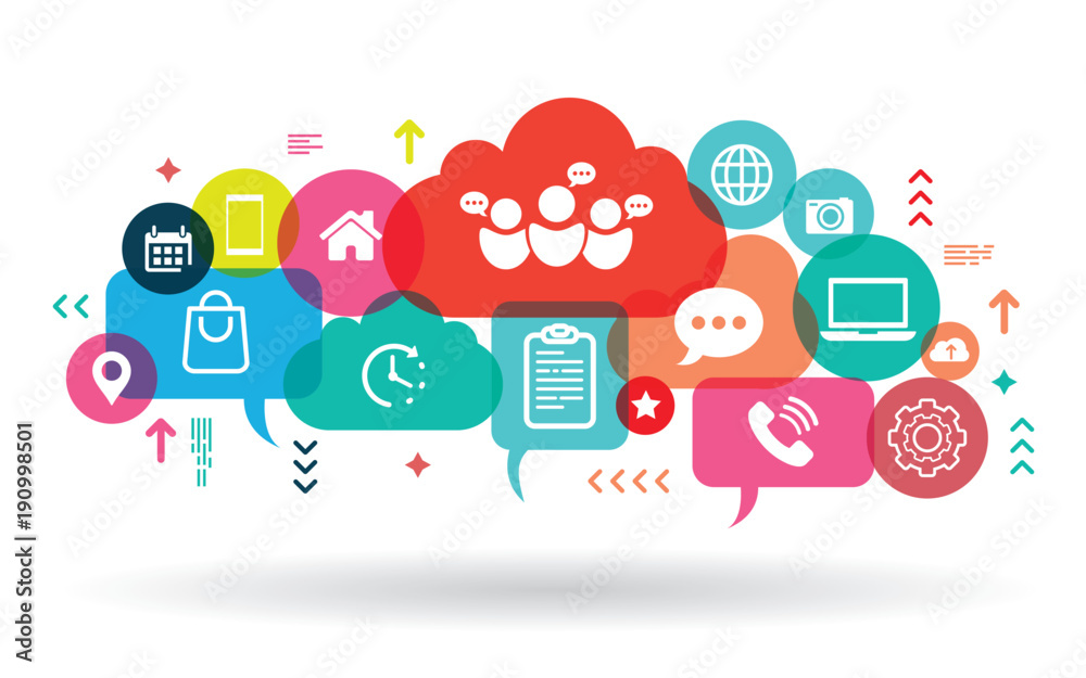 Business hand holding mobile phone with icons. Application abstract ...