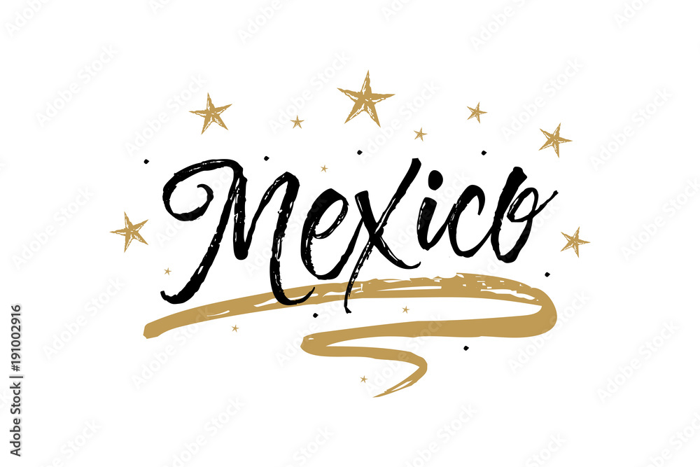 Mexico. Name country word text card, banner script. Beautiful ...