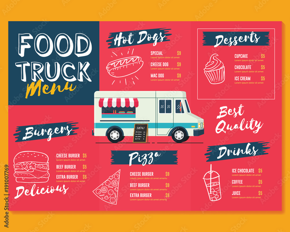 Food Truck Menu Template Fast Food Brochure Menu Vector De Stock 