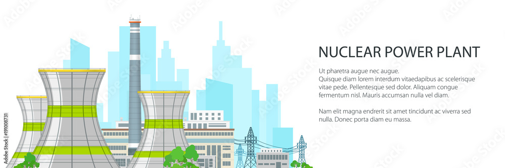 White Banner with Thermal Station, Nuclear Power Plant and Text ...