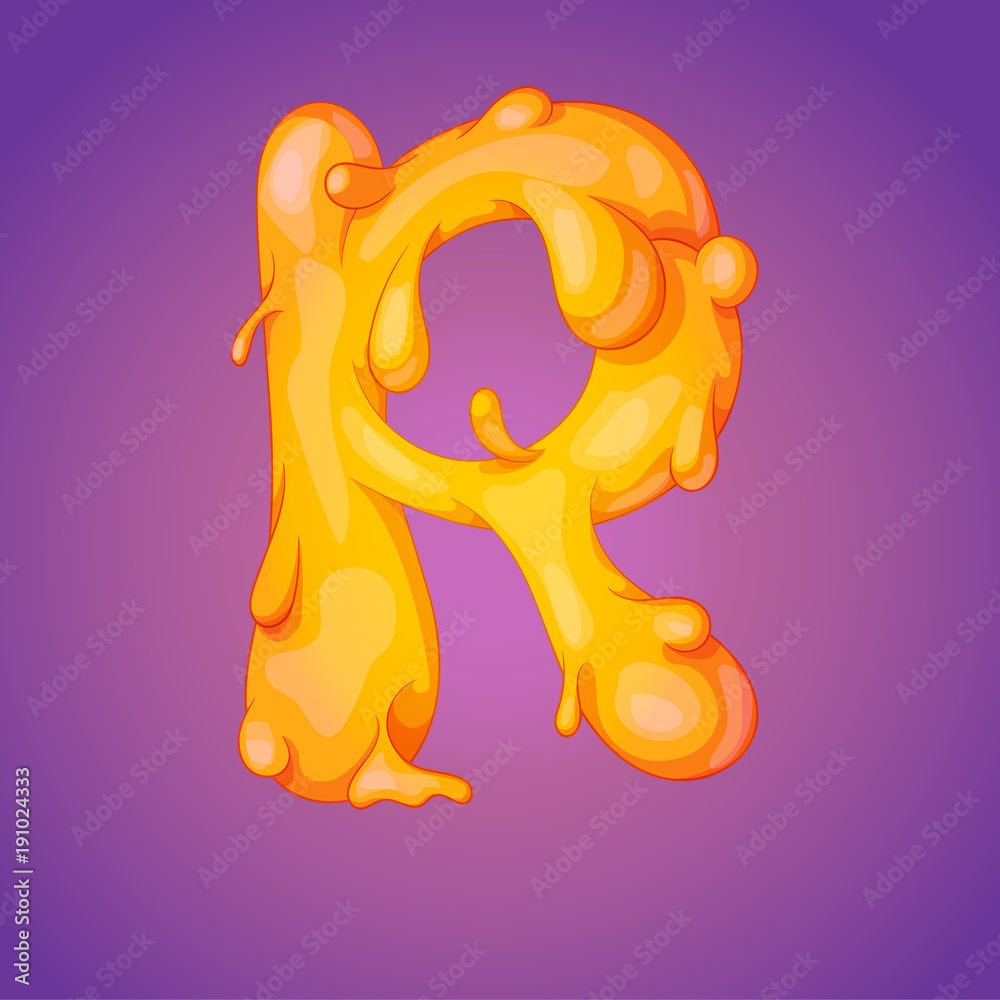 Melted slicky alphabet letter R realistic cartoon vector illustration ...