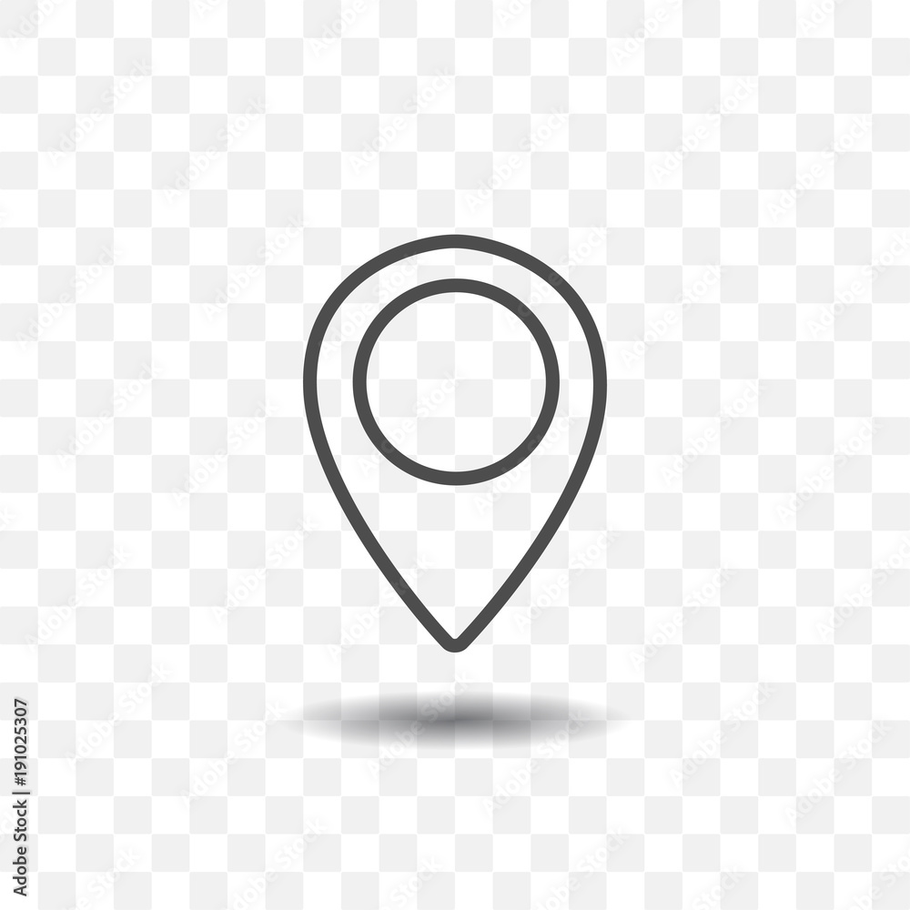 Outlined map location pointer icon on transparent background. Map pin for target or destination ...