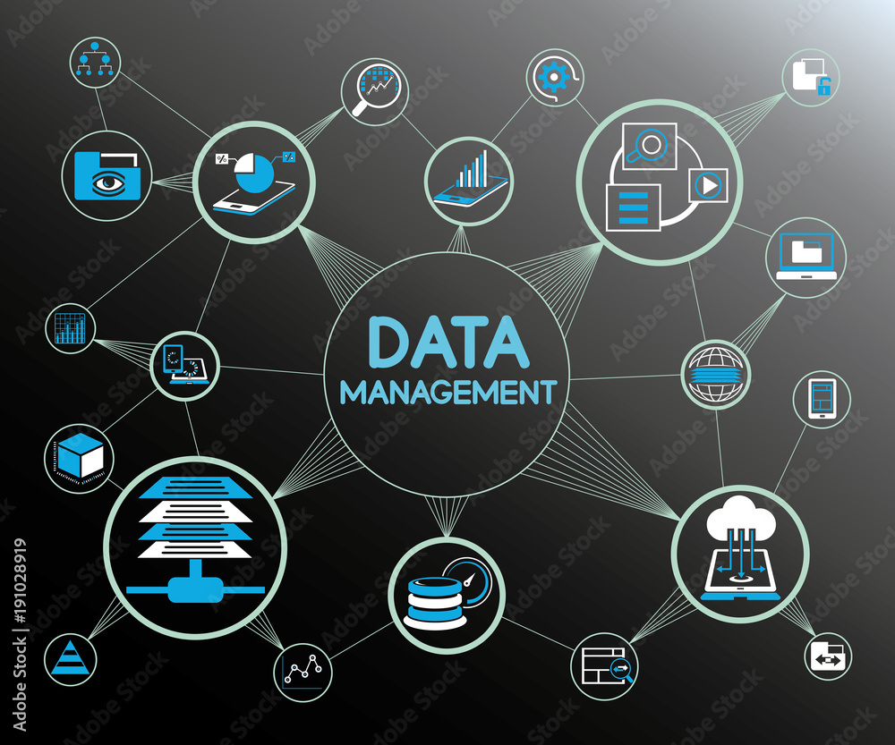 Vetor de data management network concept diagram do Stock | Adobe Stock