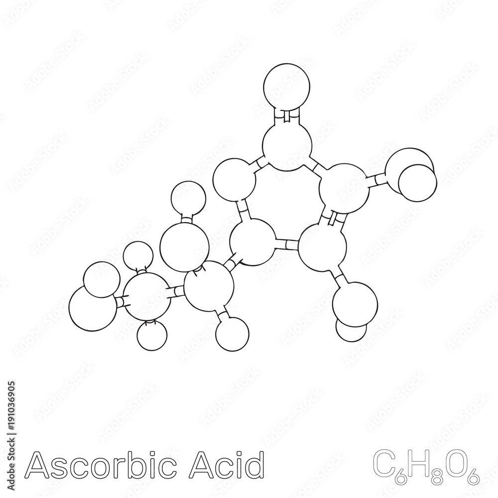 Ascorbic acid model molecule. Isolated on white background. Vector ...