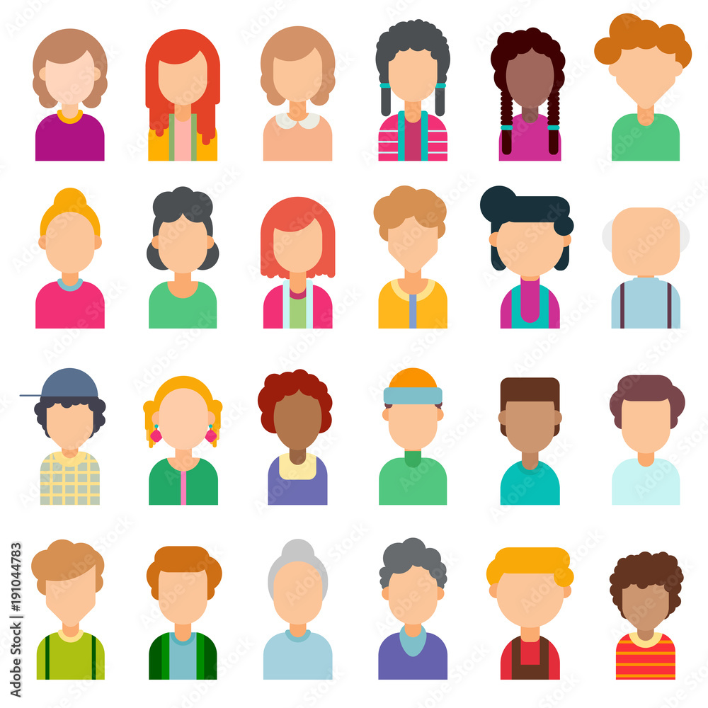 Colorful set of avatars in flat design. Vector illustration. Portraits ...