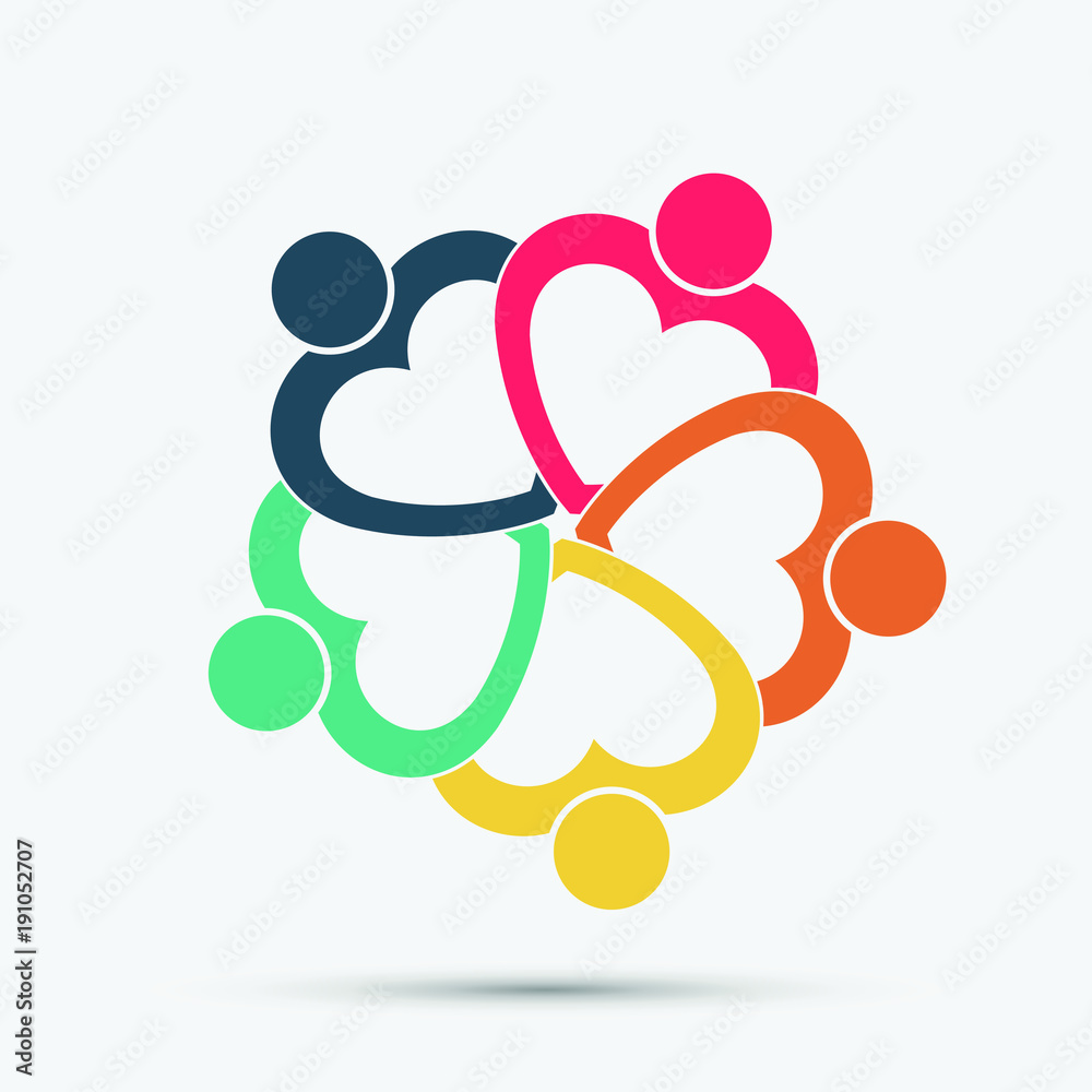 Five people heart in a circle holding hands.The summit workers are ...