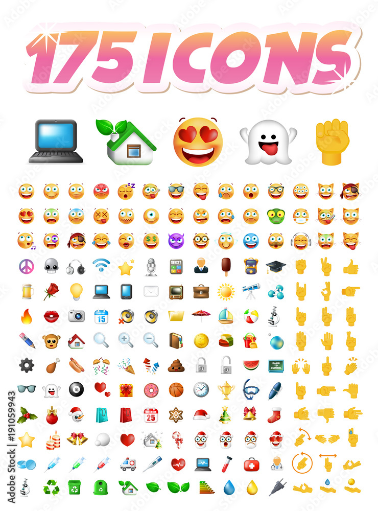 Set of 175 Realistic Cute Icons on Transparent Background . Isolated ...