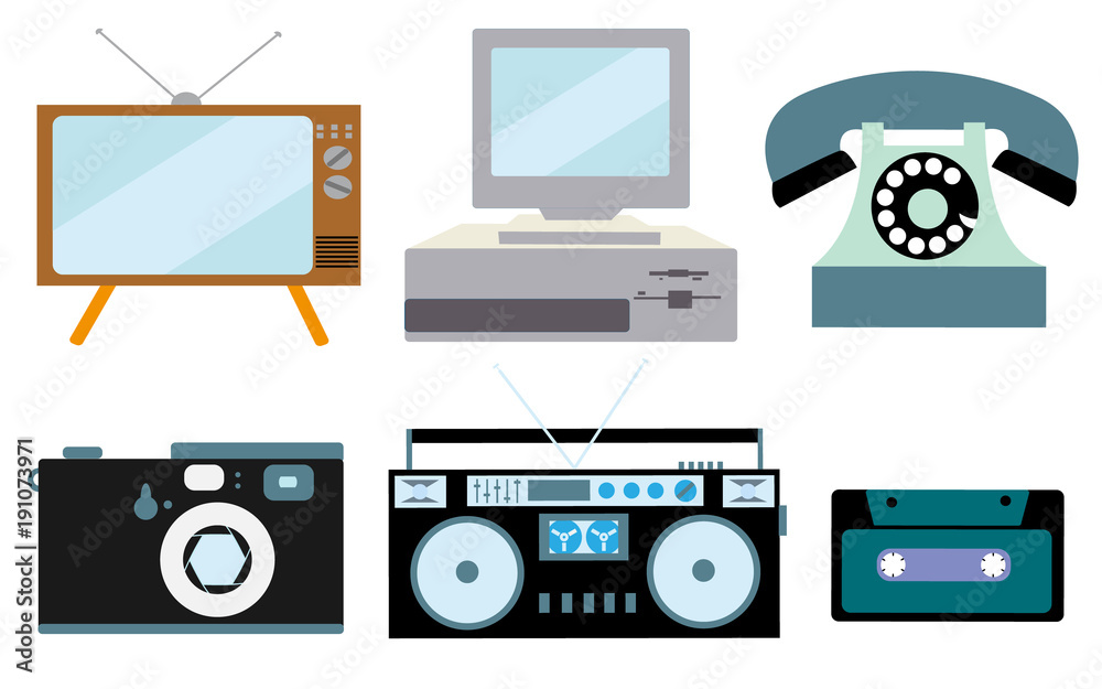 A set of retro electronics, technology. Old, vintage, retro, hipster ... A set of retro electronics, technology. Old, vintage, retro, hipster ...