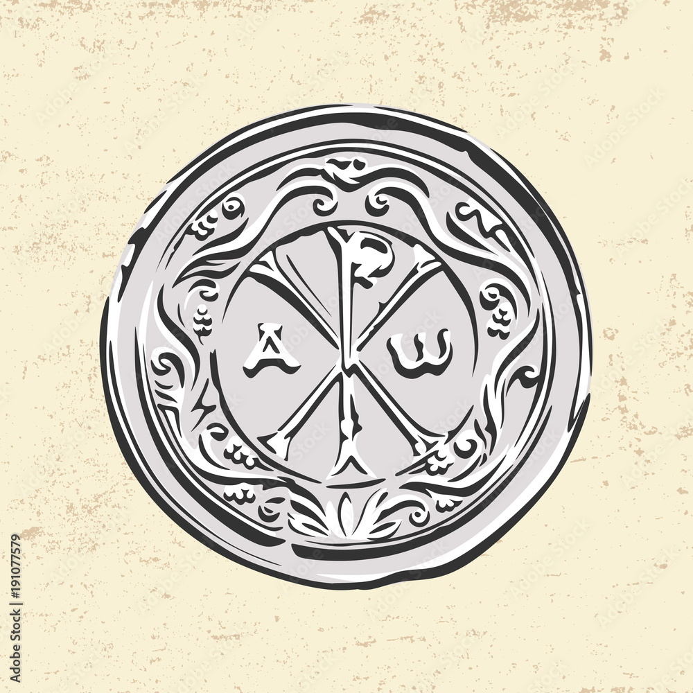 Ancient Christian symbol of Jesus Christ. Alpha and Omega. Stock Vector ...