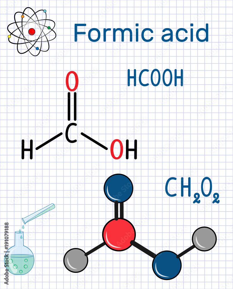 Formic acid (methanoic) molecule. Structural chemical formula and ... Formic acid (methanoic) molecule. Structural chemical formula and ...