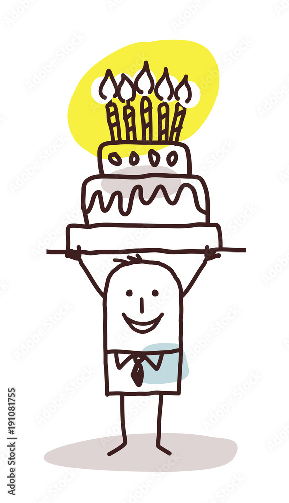 Cartoon Man with Birthday Cake Stock Vector | Adobe Stock