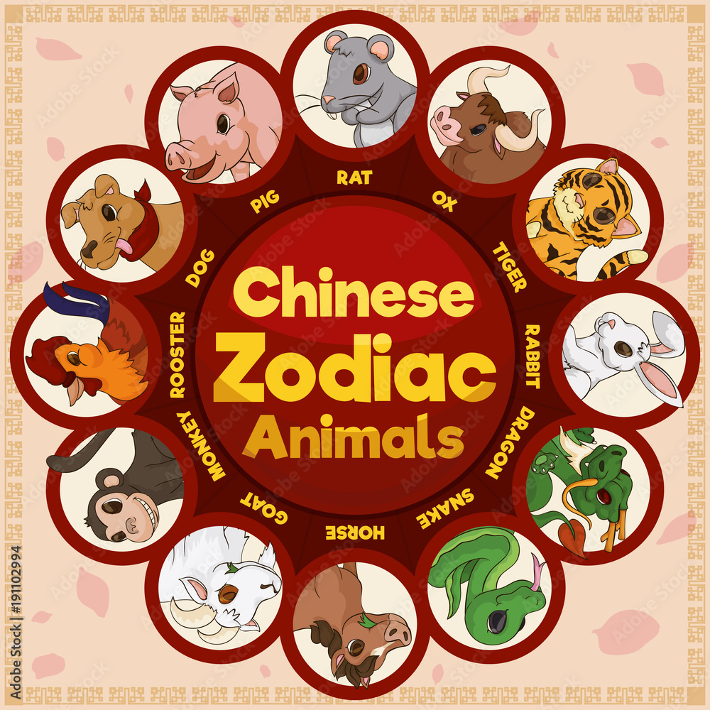 Traditional Chinese Zodiac Animals in a Cute Representation, Vector ...