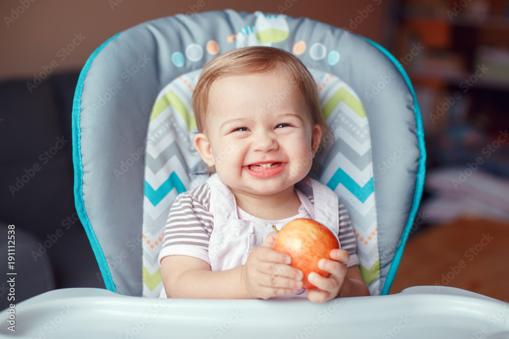 Portrait of cute adorable smiling laughing Caucasian child kid girl ...