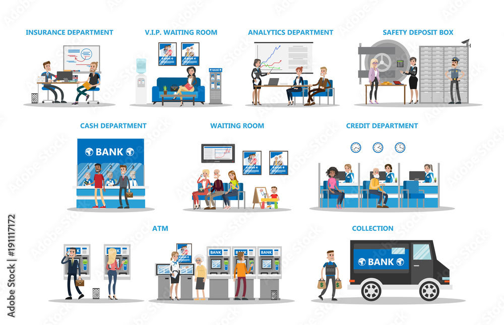 Bank building interior. Stock Vector | Adobe Stock