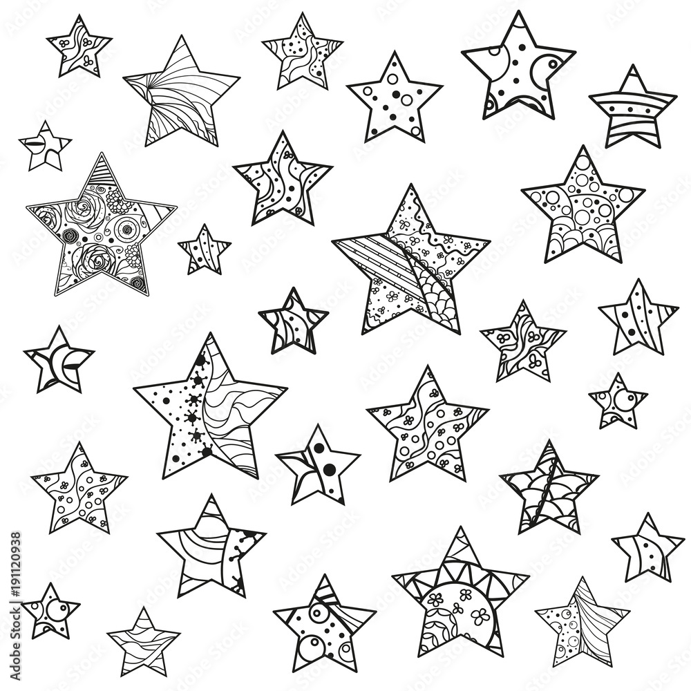 Star. Set of zentangle stars. Zen art. Design Zentangle. Art creative ...