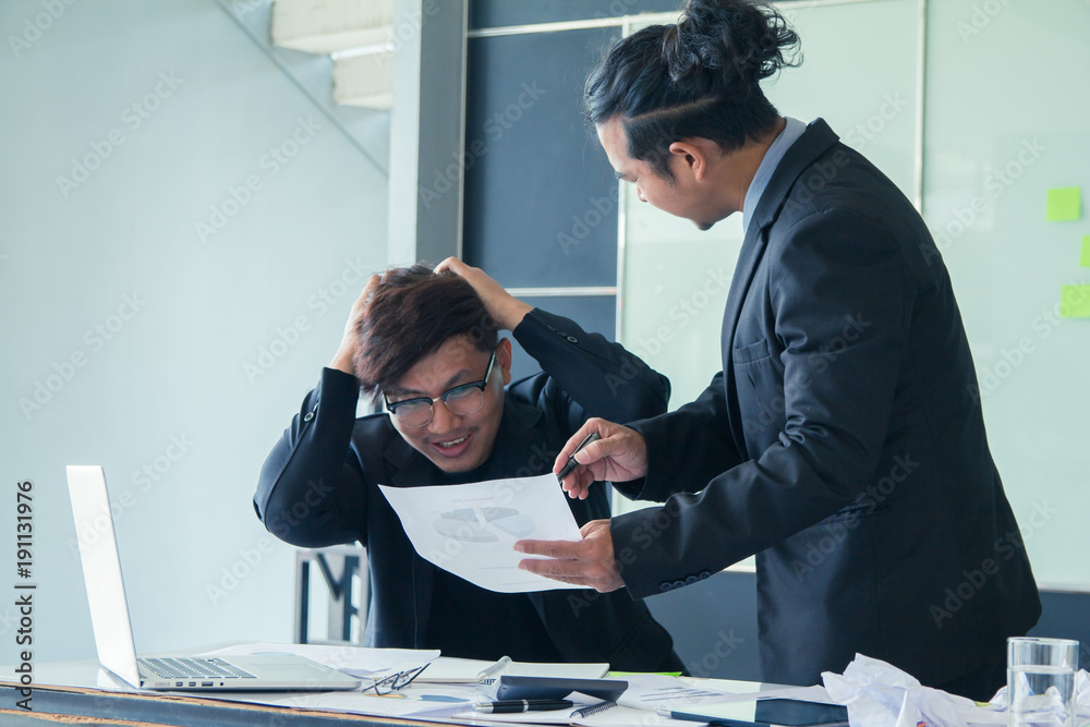 Asian manager Bad angry yelling, Stressed from work Project completion ...