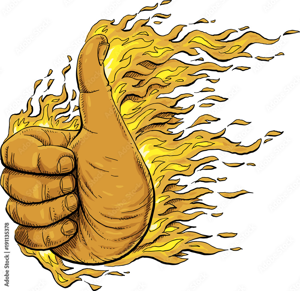 A hand giving a positive thumbs up signal on fire. Stock Vector | Adobe ...