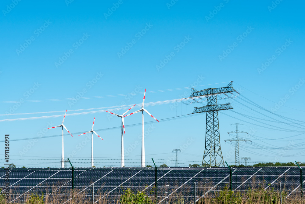 Renewable energy and transmission lines seen in Germany Stock Photo ...