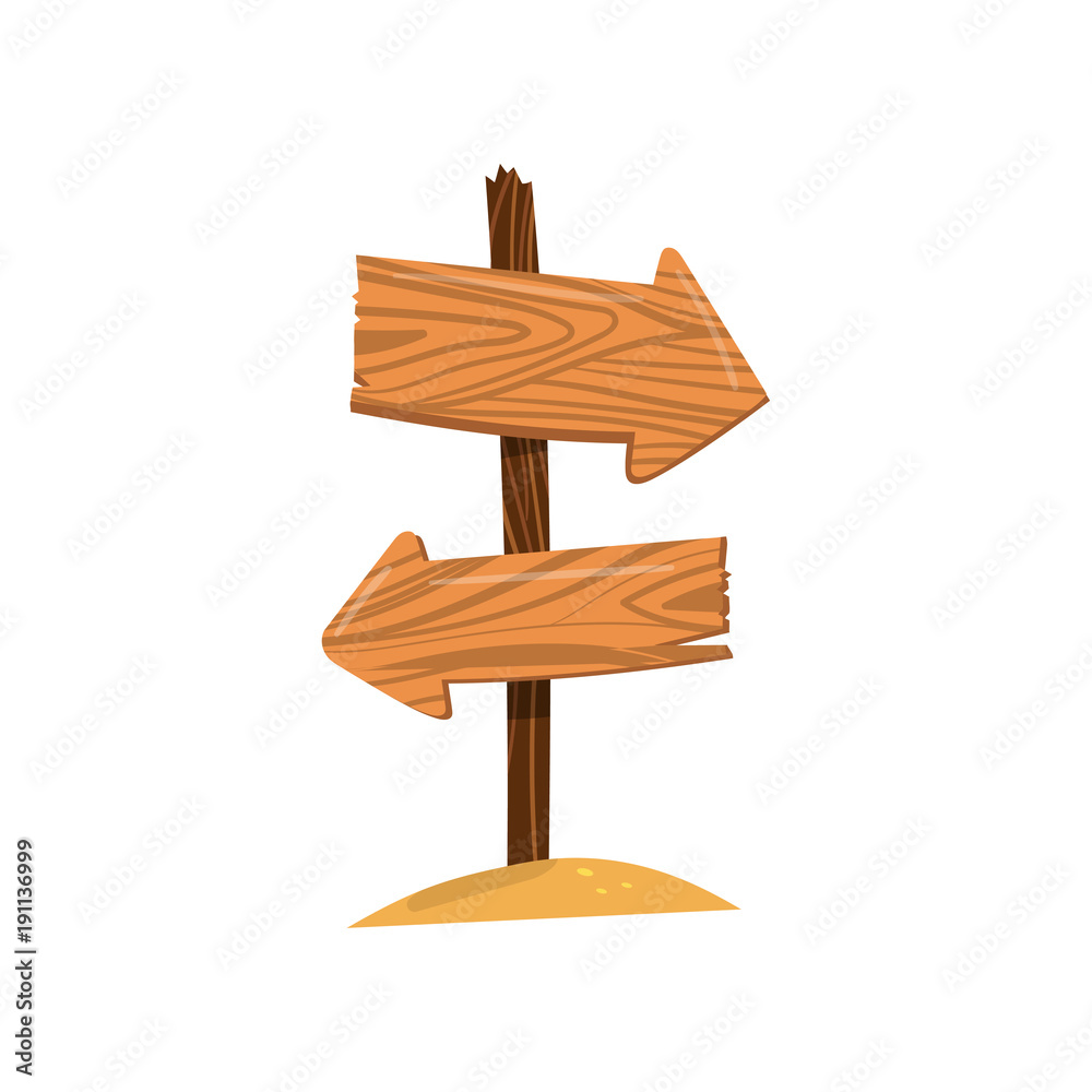 Wooden arrow sign post, right and left direction sign board cartoon ...