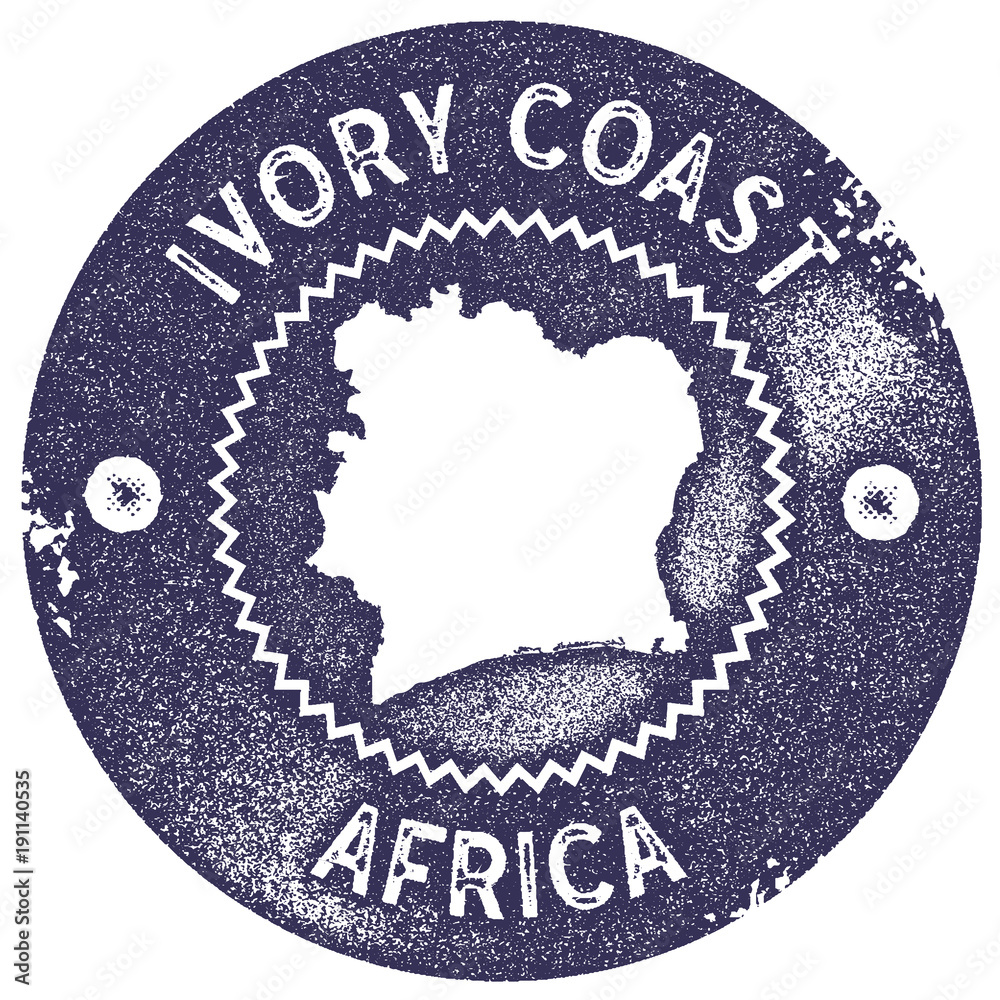 Ivory Coast map vintage stamp. Retro style handmade label, badge or ...