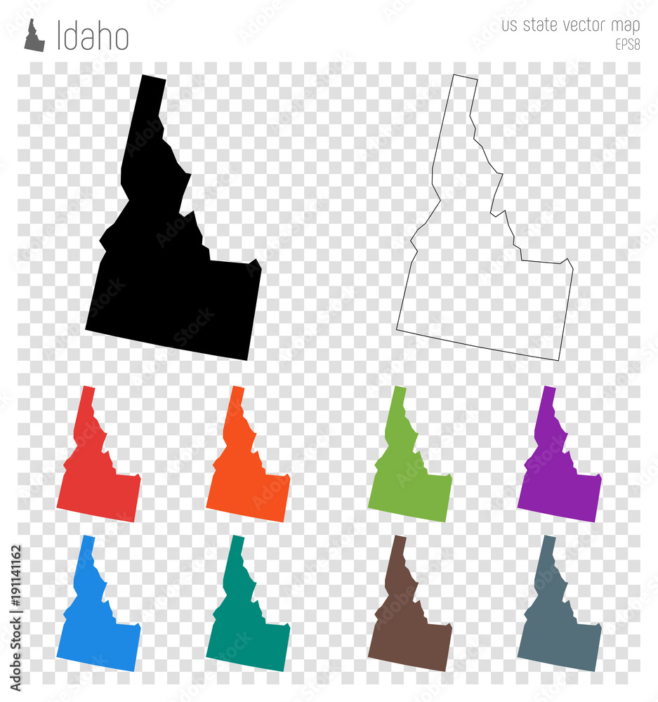 Idaho high detailed map. Us state silhouette icon. Isolated Idaho black ...
