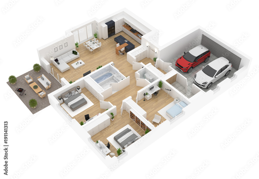 Floor plan top view. House interior isolated on white background. 3D ...