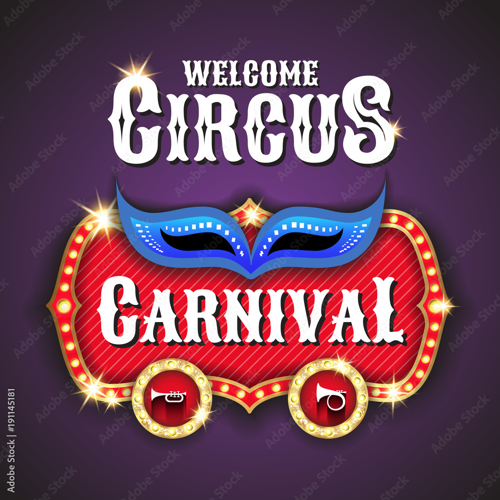 Circus banner background design with light bulbs frame. Vector ...