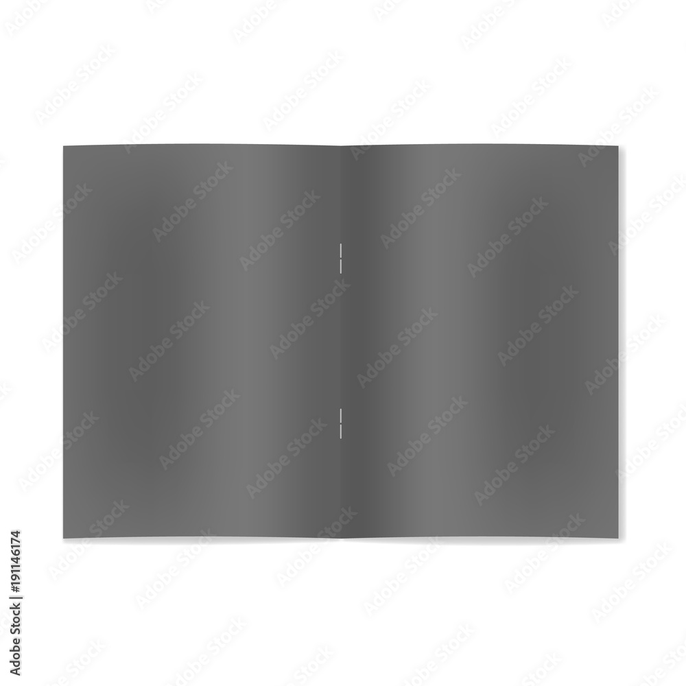Vector realistic opened black notebook, brochure or magazine on staple ...