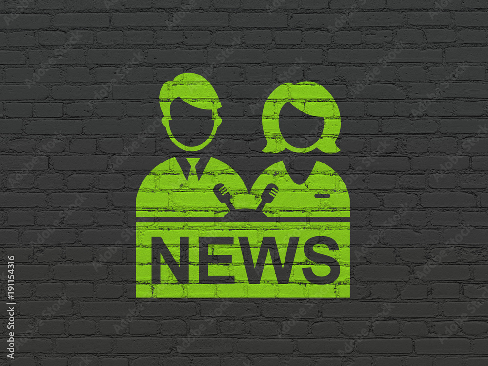 News concept: Painted green Anchorman icon on Black Brick wall ...