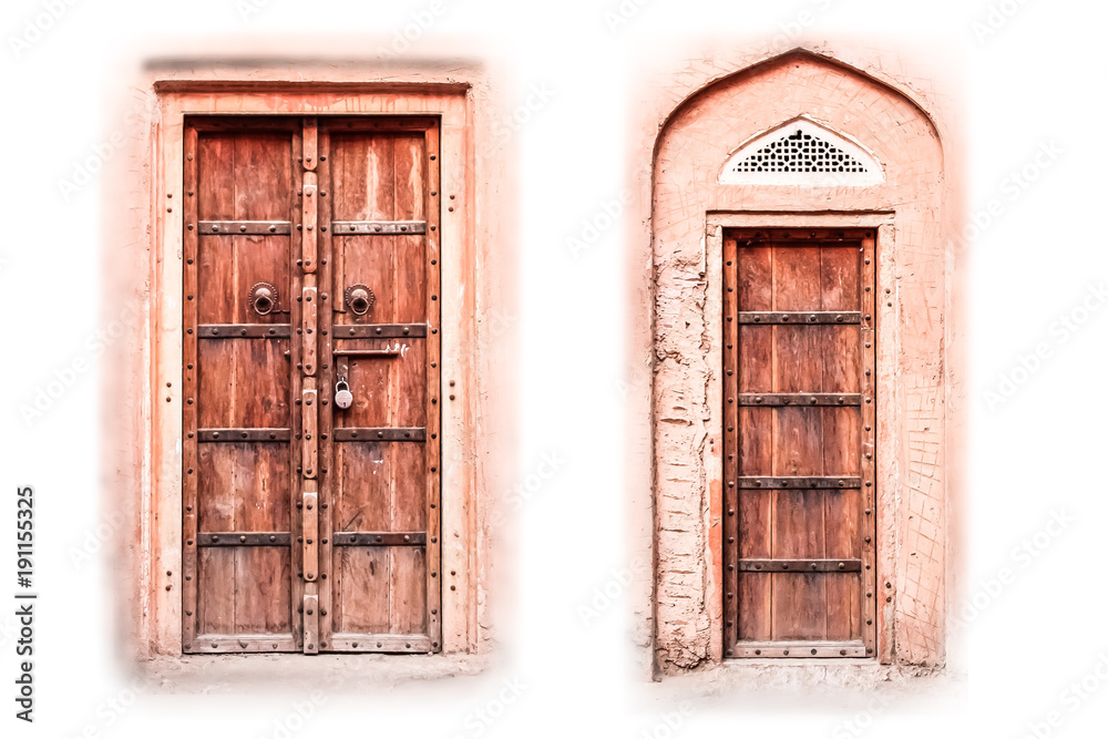 Traditional indian door style,old wooden door with white background ...