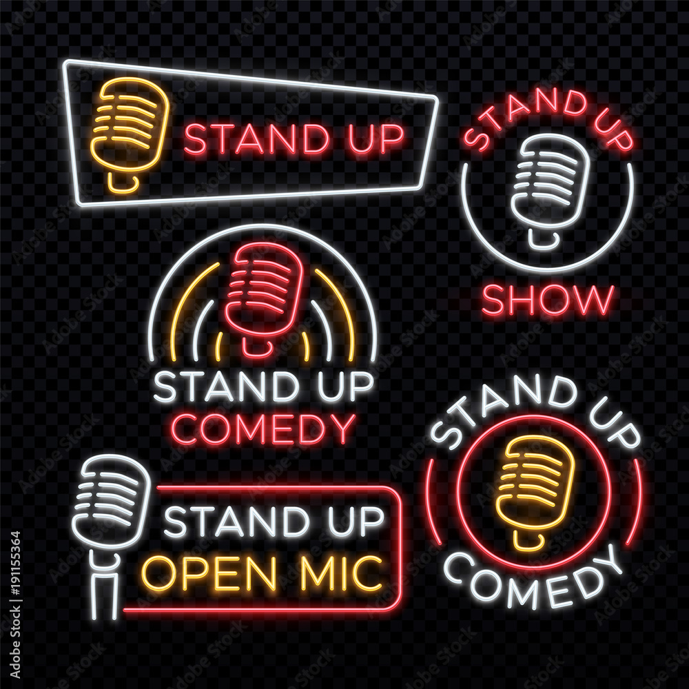 Stand Up comedy bright neon vector signs Stock Vector | Adobe Stock