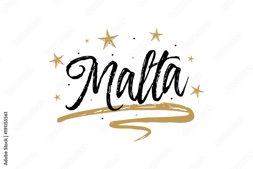 Malta. Name country word text card, banner script. Beautiful typography ...