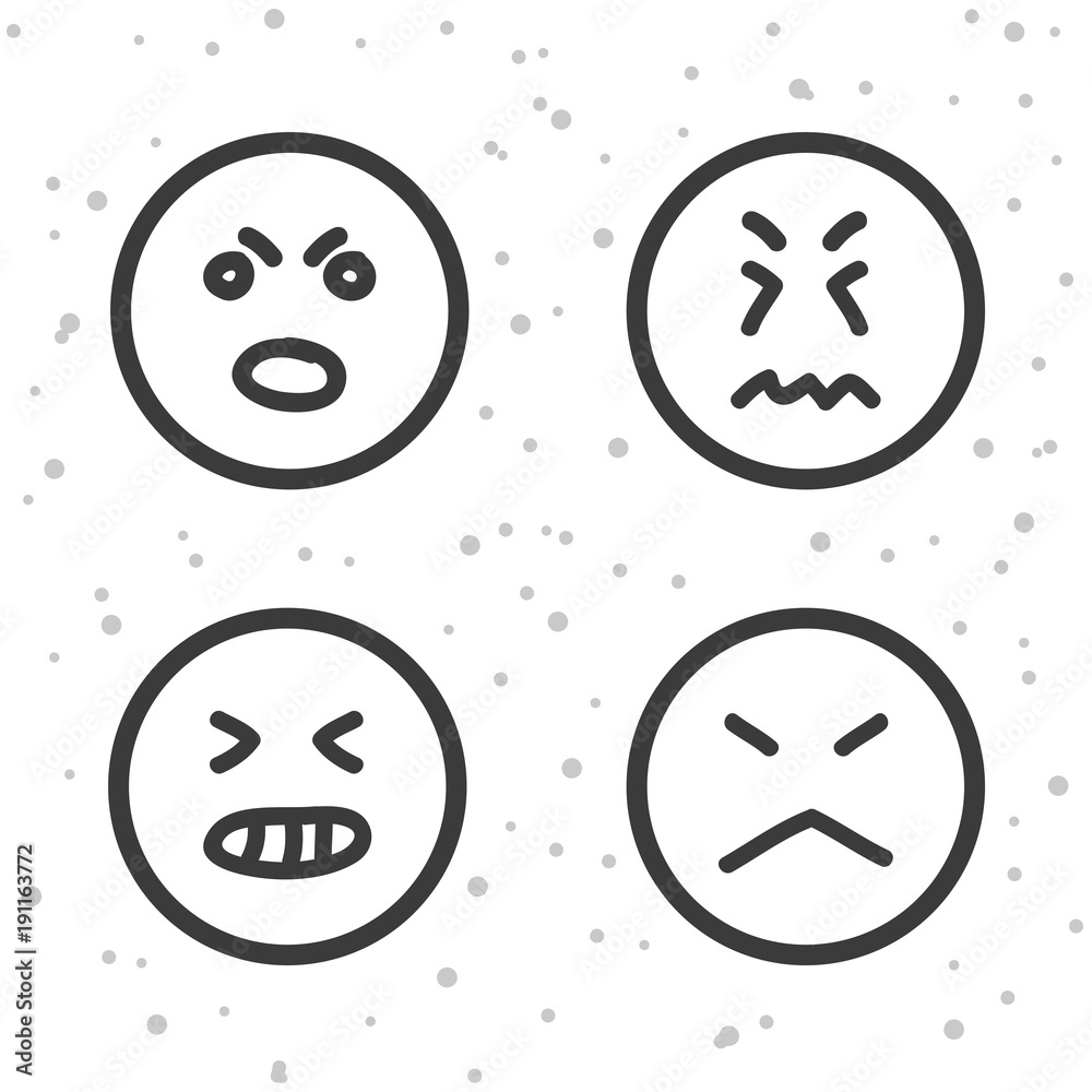 Mad Smiley icons. Angry and bad emoticons symbols. Stock Vector | Adobe ...