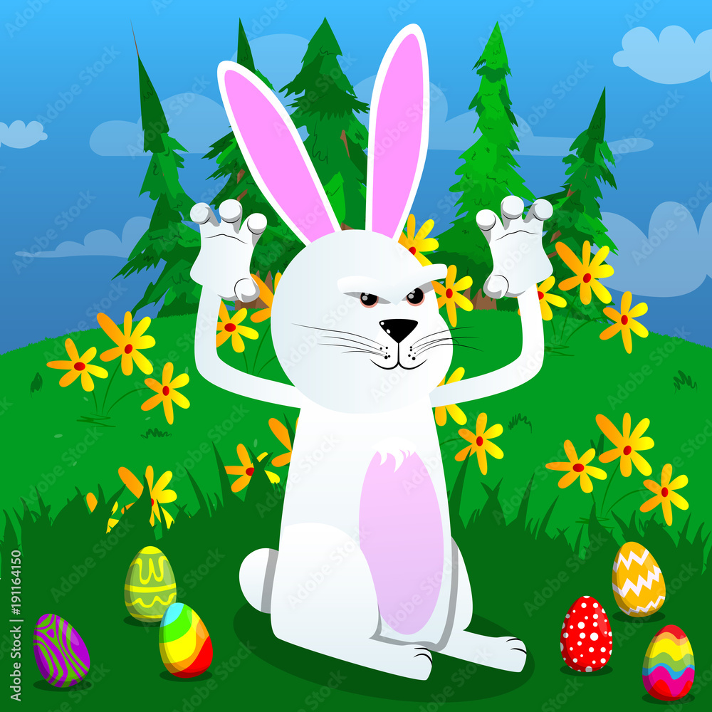 Easter bunny is trying to scare you. Vector cartoon character ...