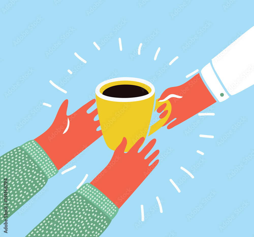 Illustration of an isolated hand giving a cup of coffee Stock Vector ...
