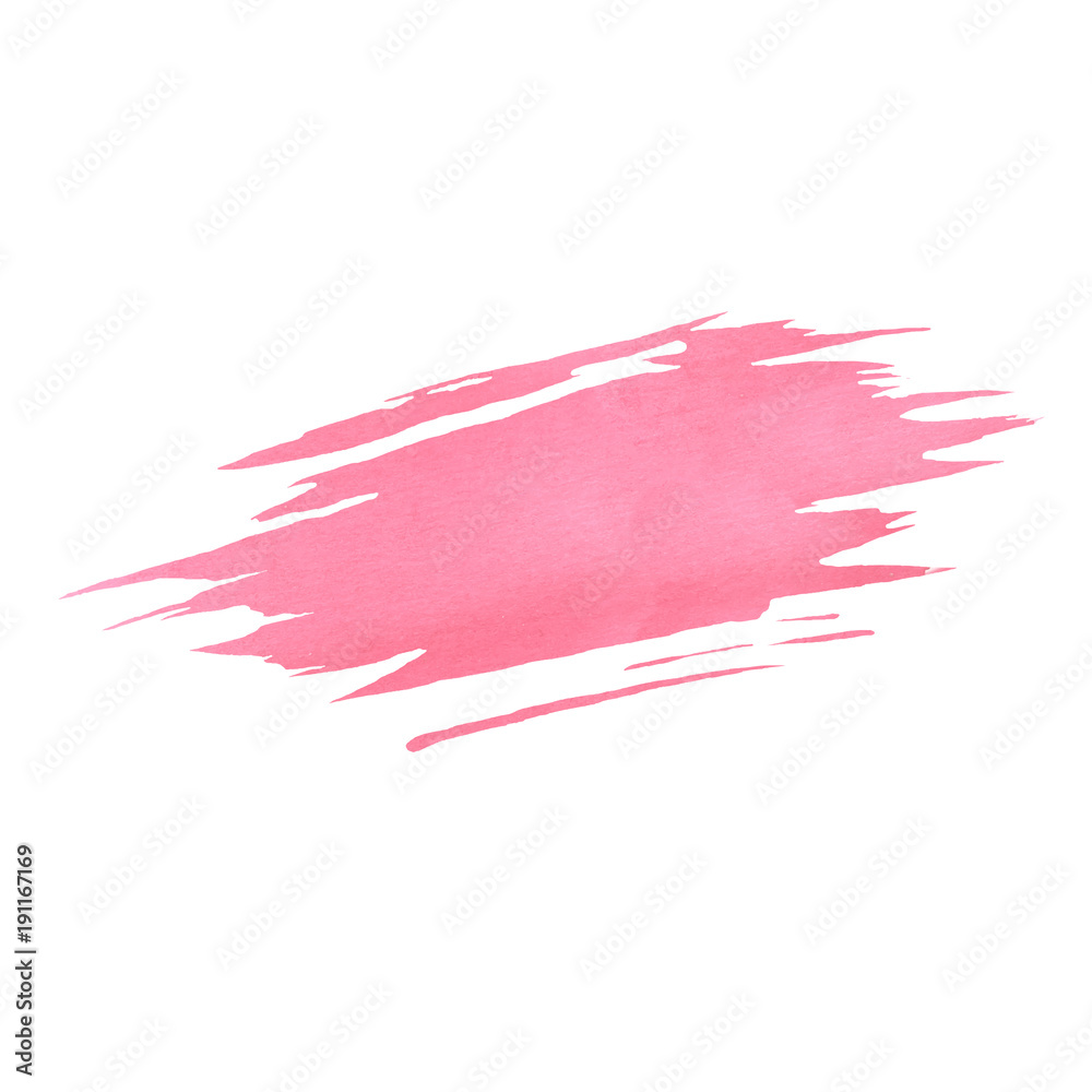 Hand painted pink watercolor brush texture isolated on the white ...