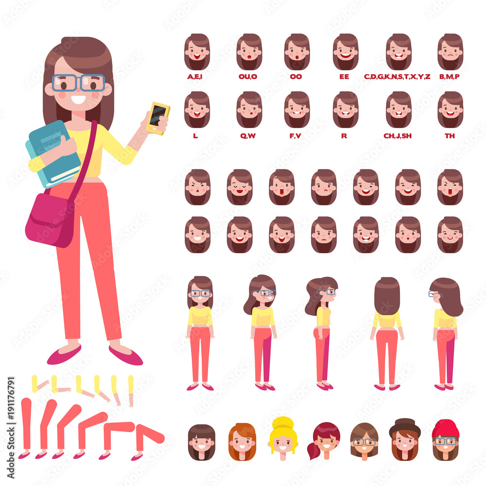 Flat Vector Student Girl character for your scenes. Character creation ...