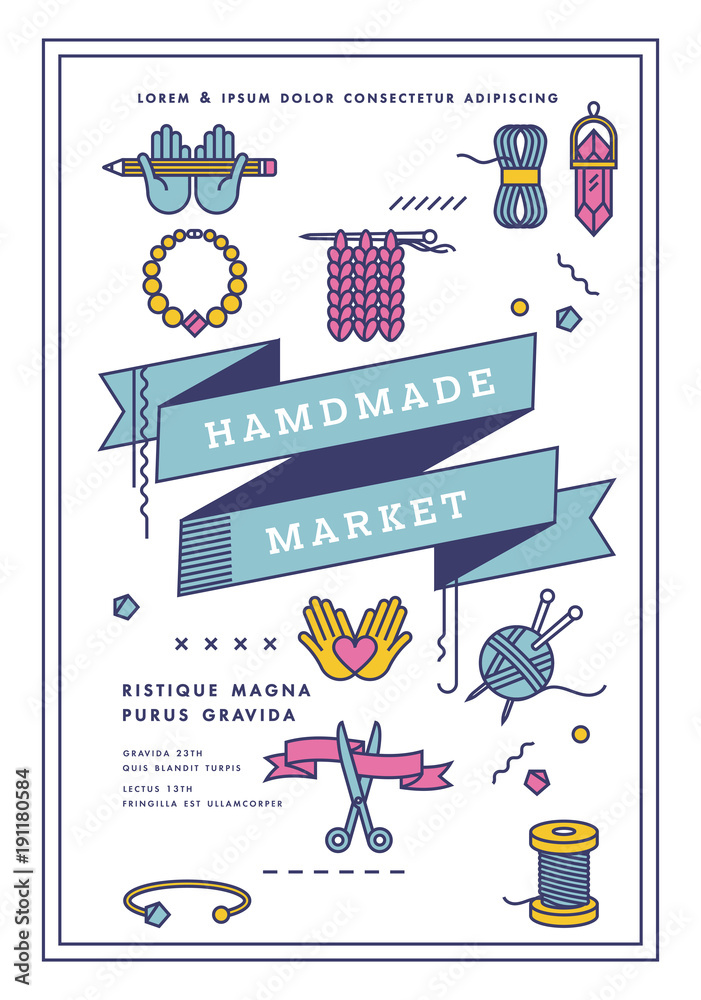 Vector illustration handmade market poster, crafts workshop, art fair ...